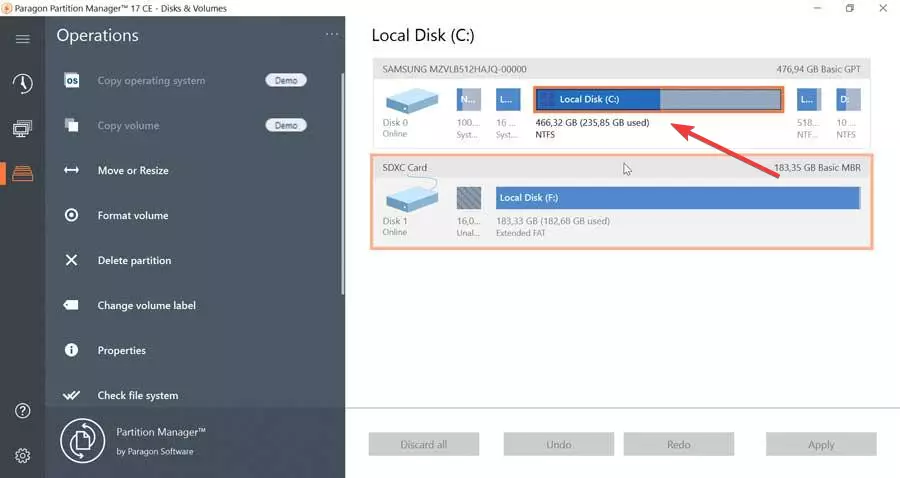 Paragon Partition Manager disk ua haujlwm