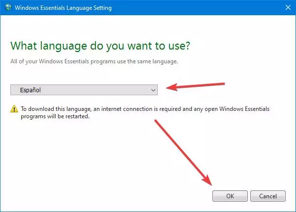 Изменить язык Windows Live