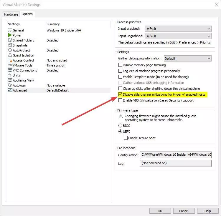 បិទការការពារការរំពឹងទុក VMware