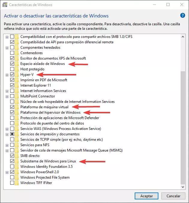 បើកដំណើរការ Hyper-V, WSL, Sandbox