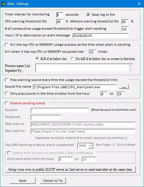 CPU-monitor en waarschuwing - Opties 1