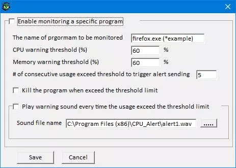 CPU-monitor en waarschuwing - opties 2