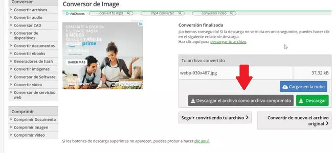 Converter imaxe descargar ficheiro comprimido