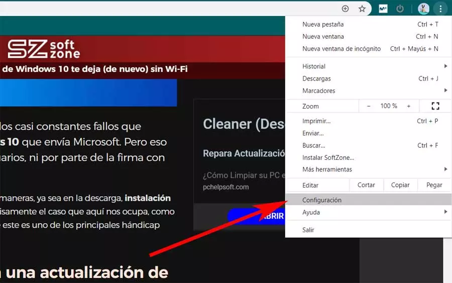 Chrome settings menu