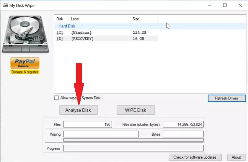 Функсияи Disk Wiper My Disk Analyze Disk