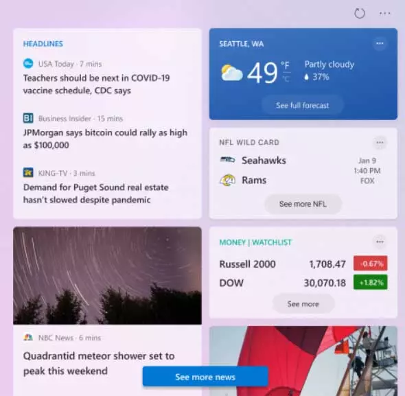 Weather news bar Windows 10 21H1