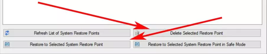 Restore point buttons