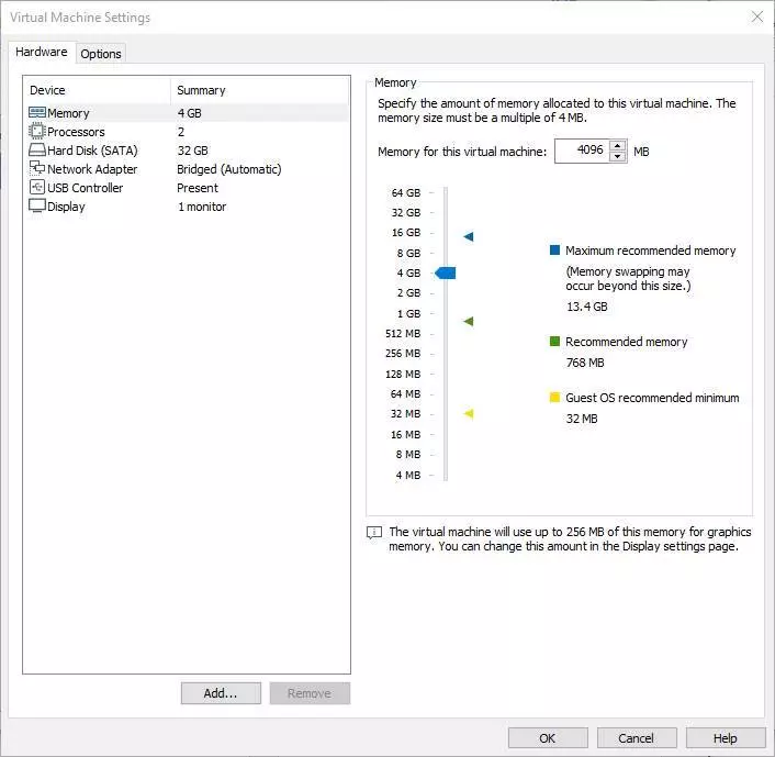 VMware ప్లేయర్ - కాన్ఫిగరేషన్ 1