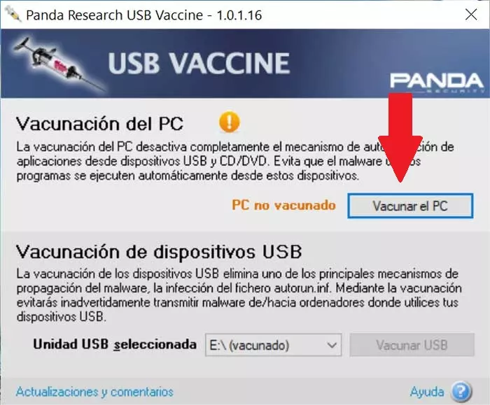 Vaksinimi i kompjuterit Panda USB me vaksinë