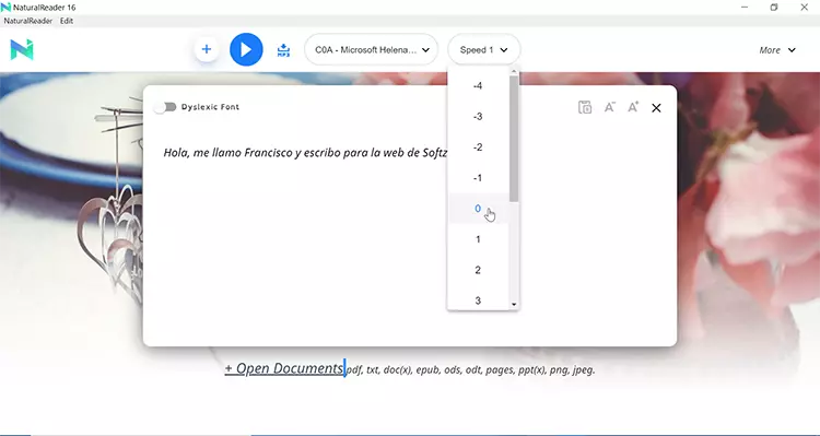 NaturalReader velocitat de lectura