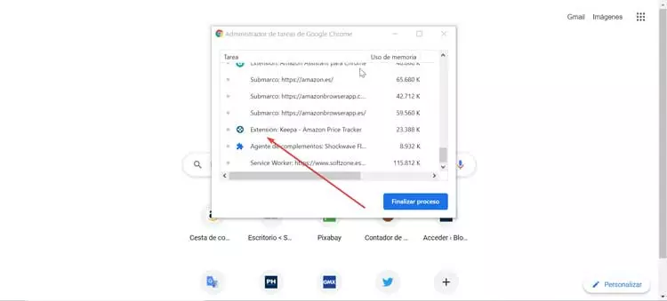 Google Chrome Administrador de tasques