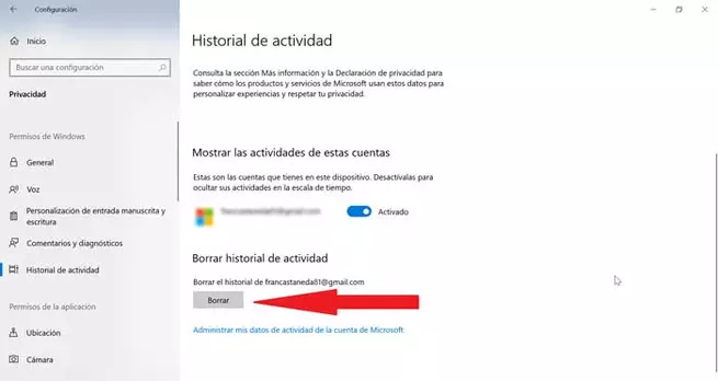 Išvalykite veiklos istoriją sistemoje „Windows 10“.