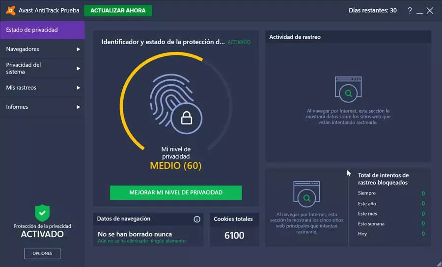 Avast AntiTrack estat de privadesa