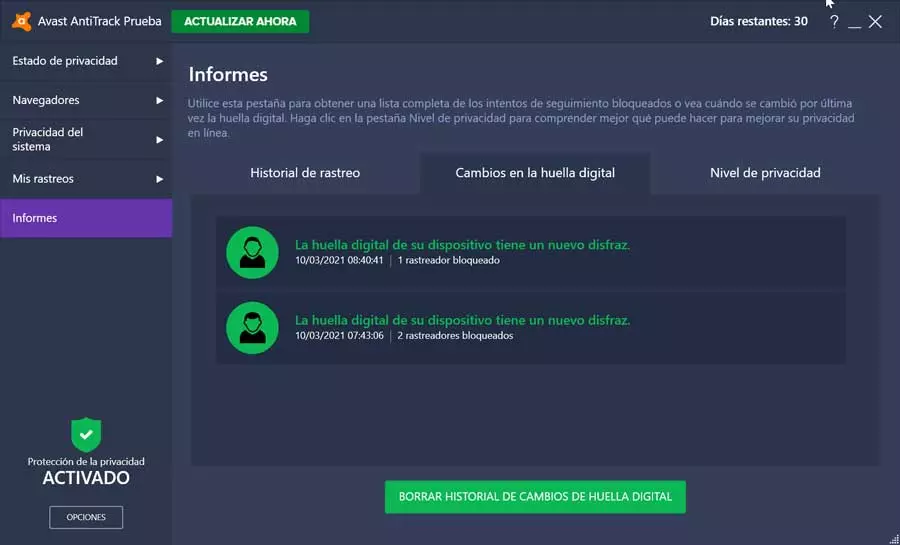 Avast AntiTrack seguiment d'informes