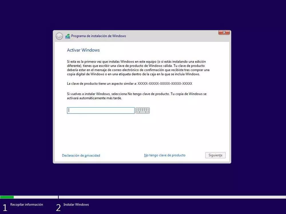 Introduir llicència de Windows per instal·lar