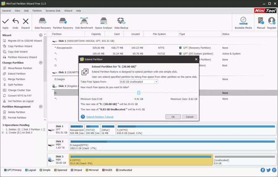 Increase the space of a partition