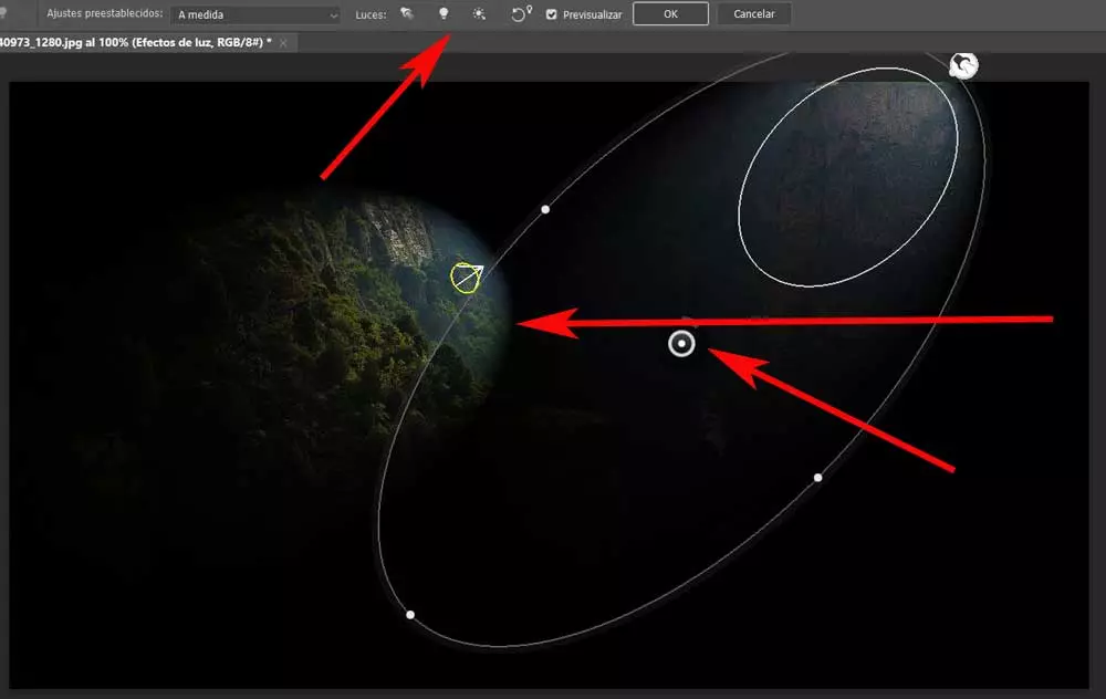 ประเภทของสปอตไลท์ใช้เอฟเฟกต์แสงใน Photoshop