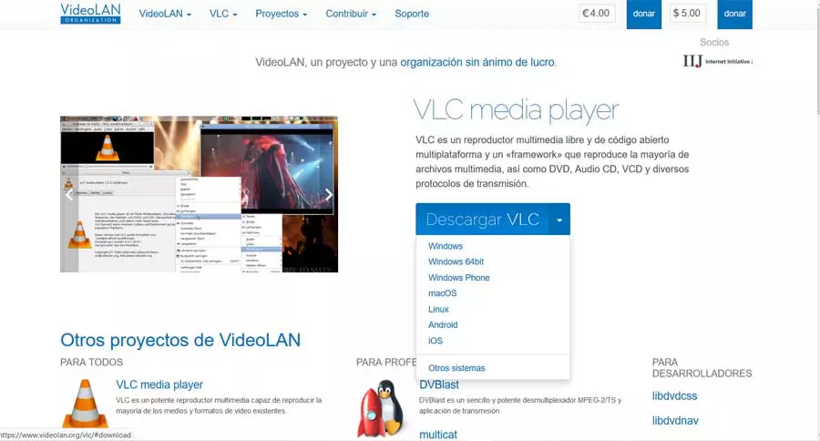 Sito web VLC