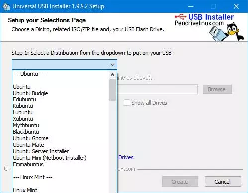 Universal USB Installer – seznam OS