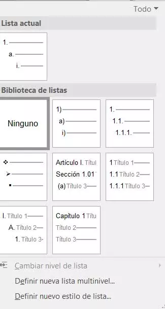 Word multilevel lists