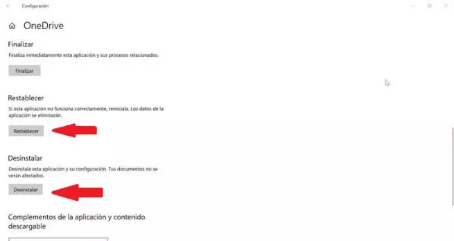 OneDrive berrezarri eta desinstalatu