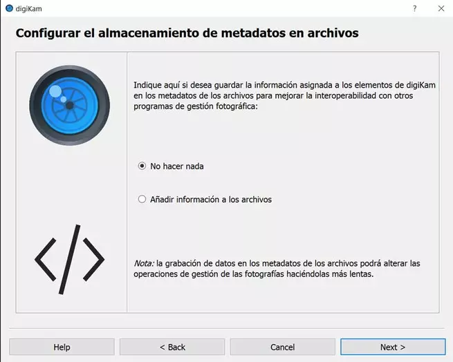 digiKam configura la memorizzazione dei metadati nei file