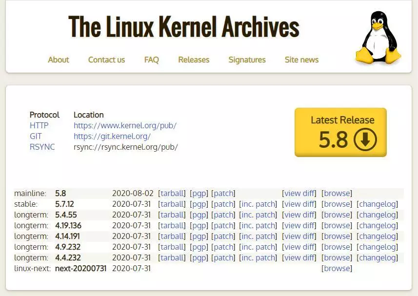 Linux-kernel 5.8 downloaden
