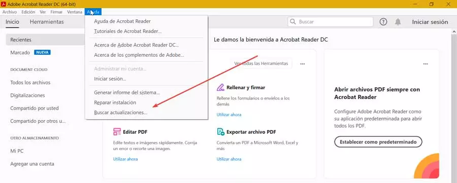 Acrobat Reader kontrolearje op updates