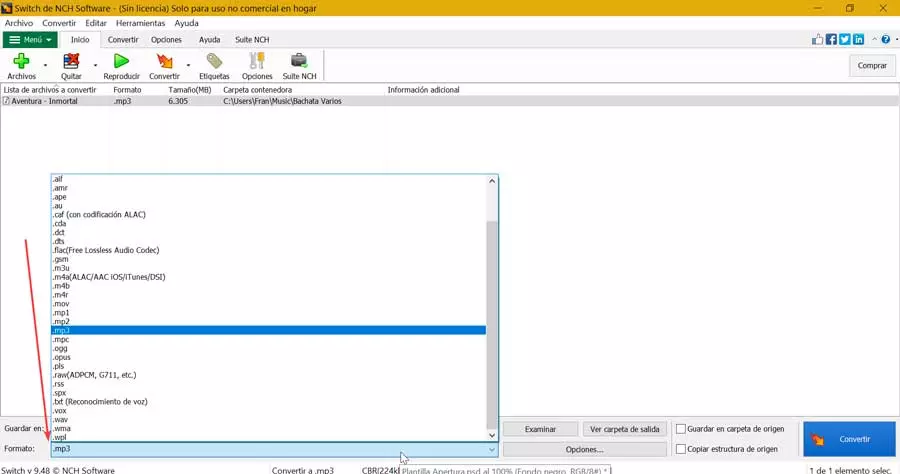 Switch Audio File Converter canviar el format