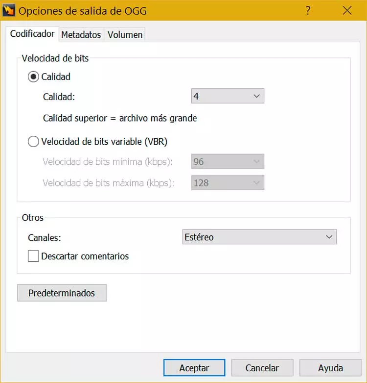 Promjena opcija audio izlaza programa Audio File Converter