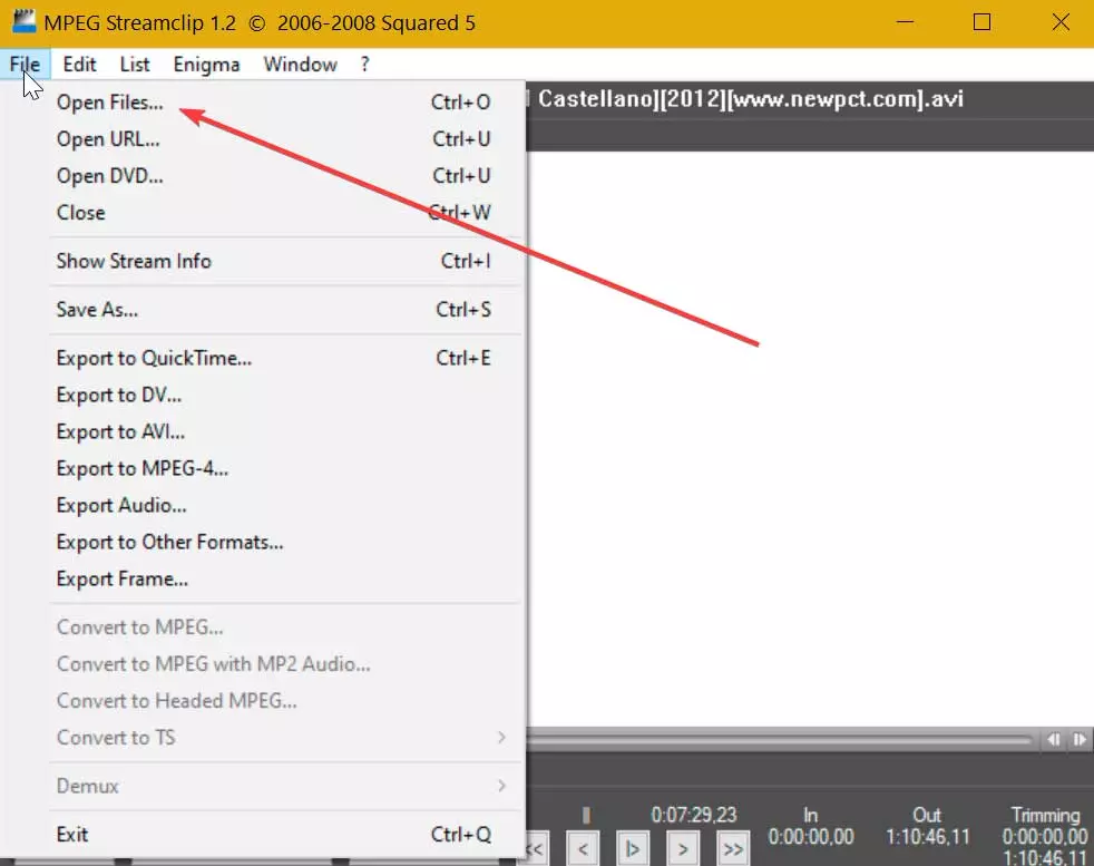 Otvorite datoteku MPEG Streamclip