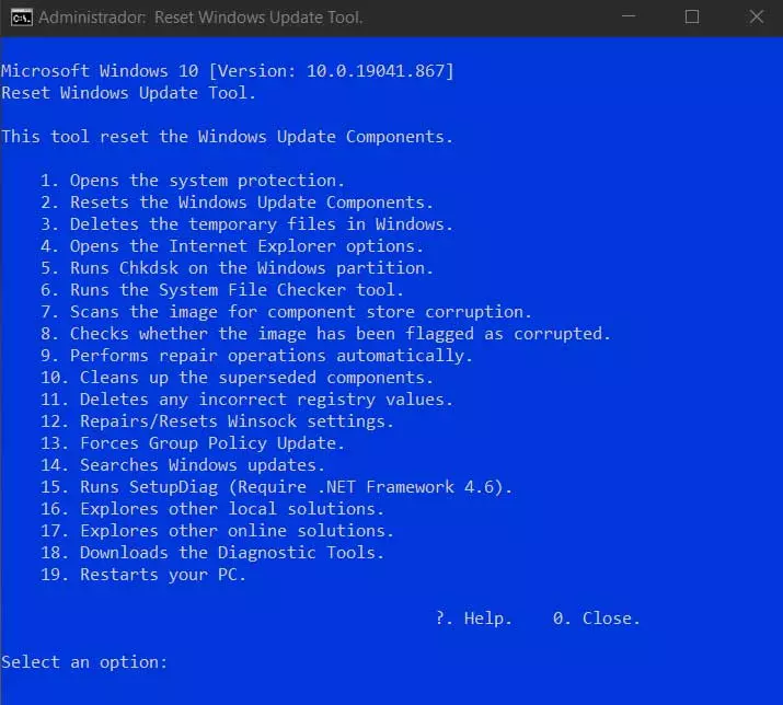 Windows reset functions