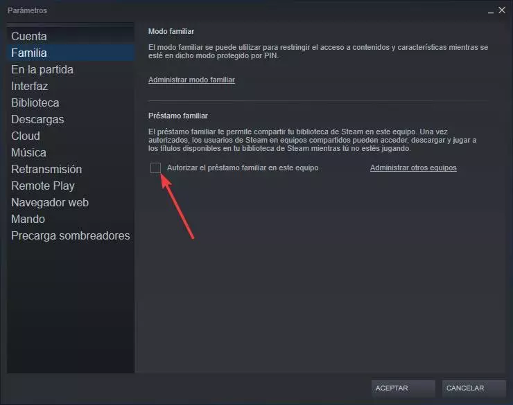 اذن بإقراض العائلة لألعاب Steam