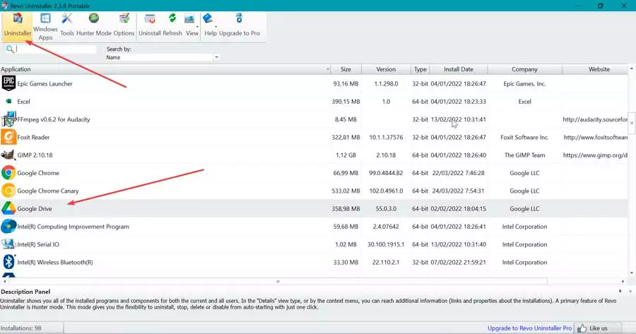 Revo Uninstaller esborrar Google Drive