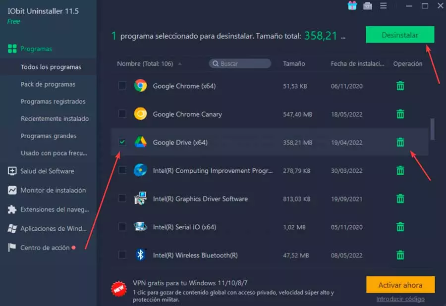 IOBit Uninstaller Google Drive қолданбасын жойыңыз