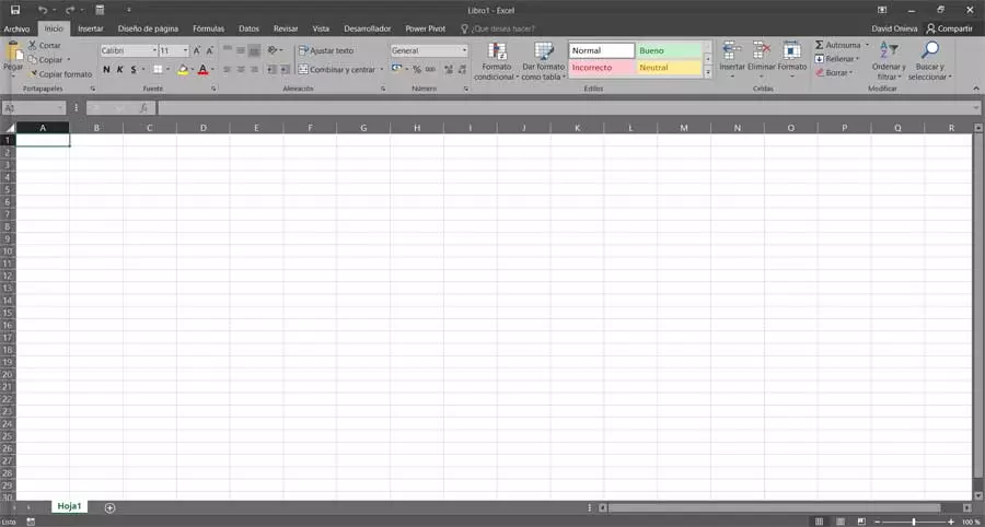 Excel interface