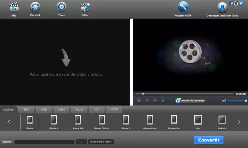 Total Video Converter meni prensipal la