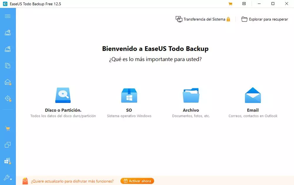 EaseUS Todo Backup Free Home interfaccia domestica