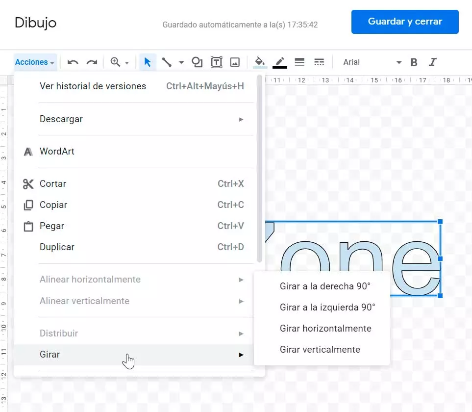 Google Docs eta Sheets-ek WordArt irudia biratzen dute