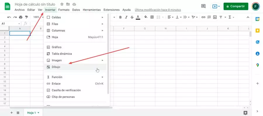 Google Sheets txertatu marrazkia