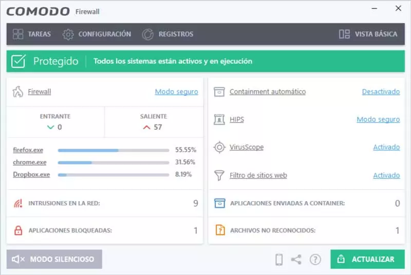 COMODO Firewall Ikuspegi aurreratua