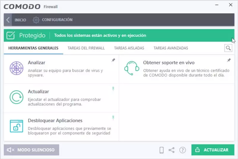 COMODO Firewall ئادەتتىكى قوراللىرى