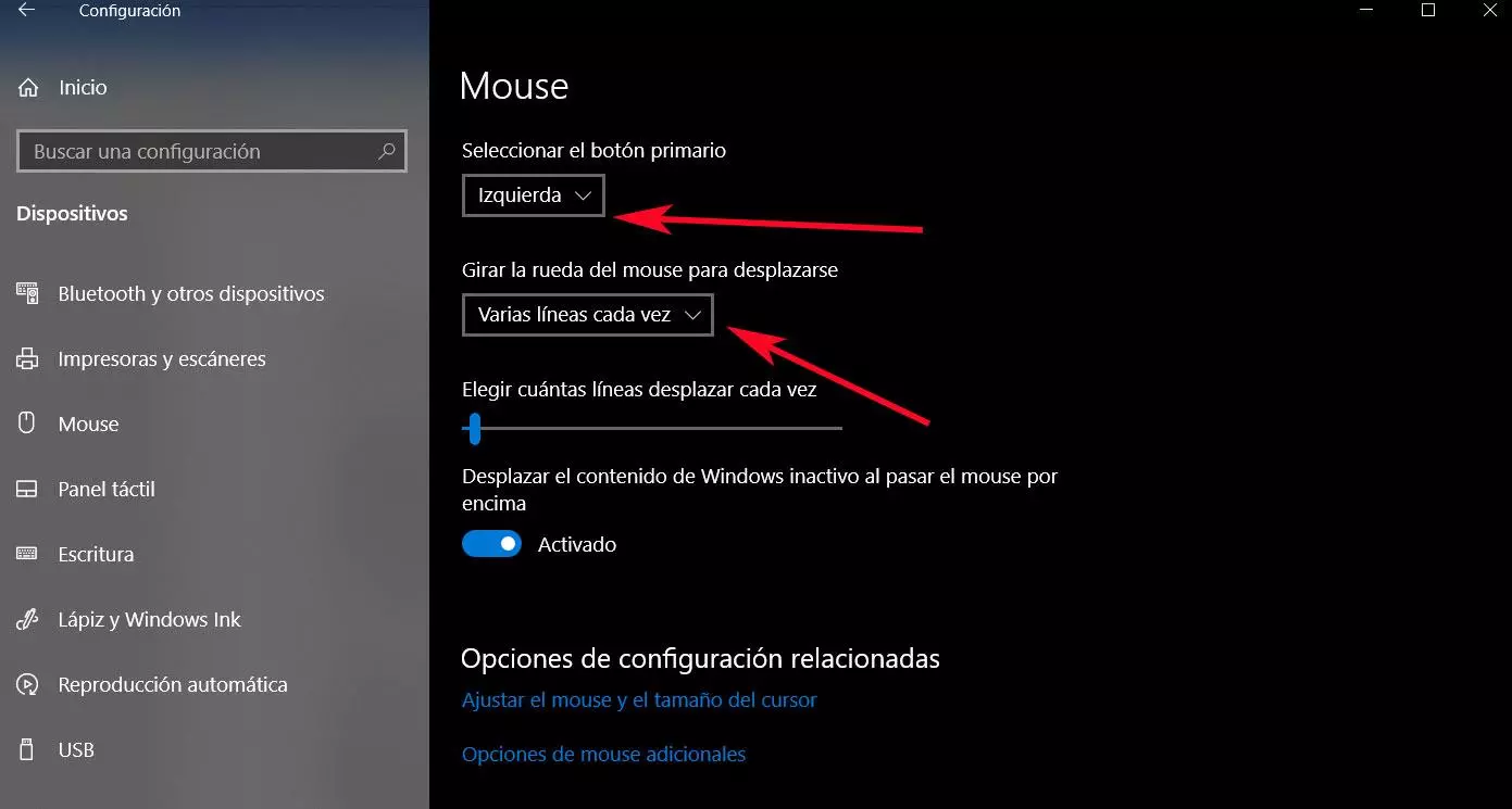 Mouse customization settings
