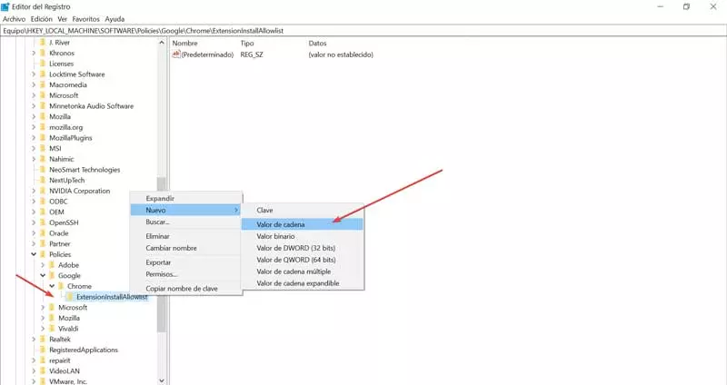 Chrome Registry Editor සහ String Value