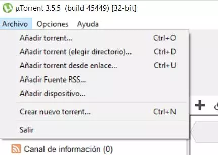 uTorrent bestandsmenu