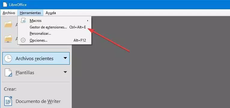 LibreOffice - Extensiepaneel openen