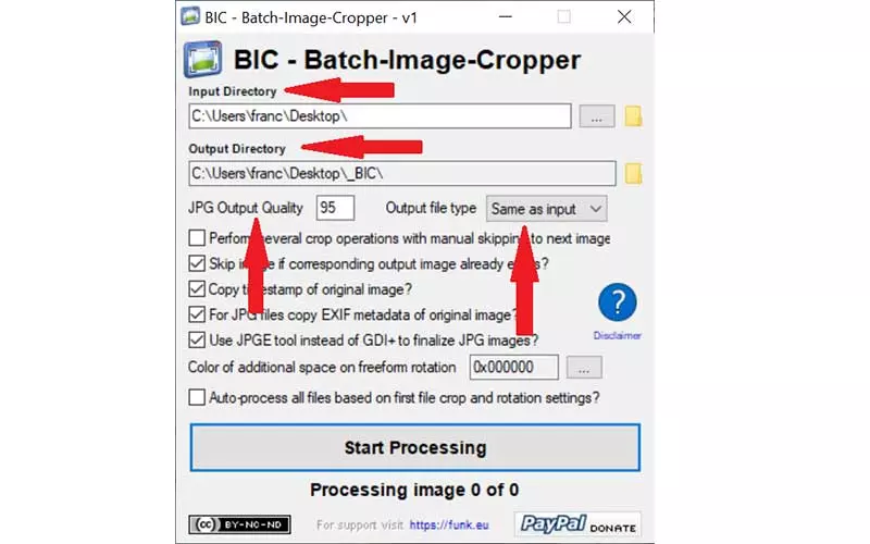 Batch-Image-Cropper peamenüü