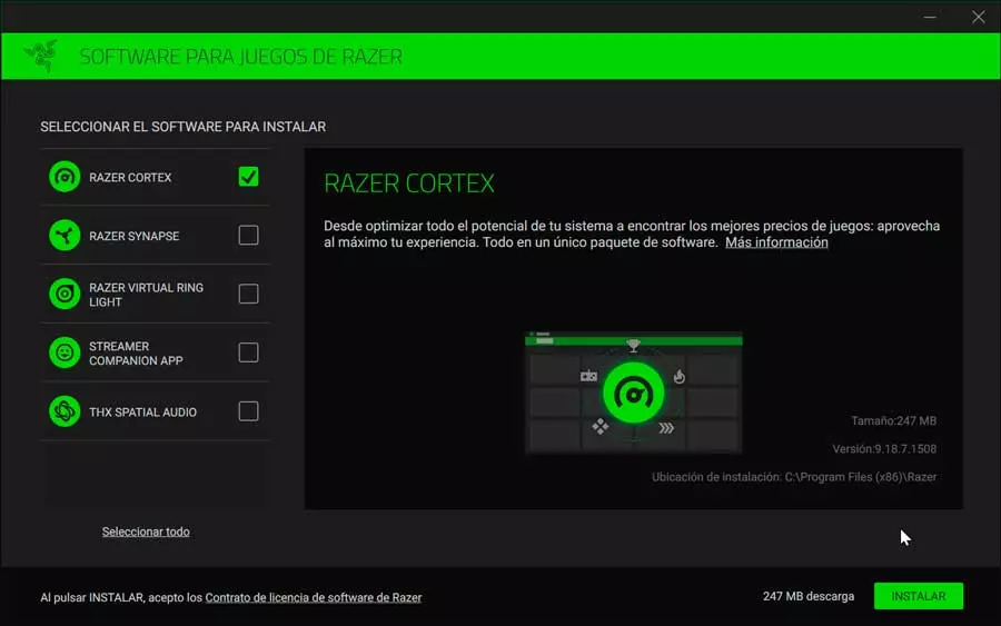 Enstalasyon Razer Cortex