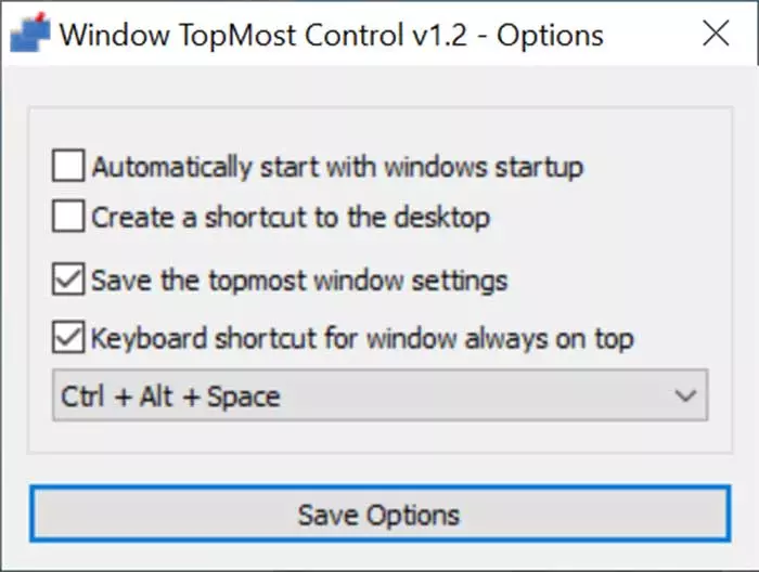 Вікно TopMost Панель параметрів керування
