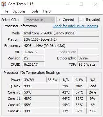 CoreTemp интерфейси